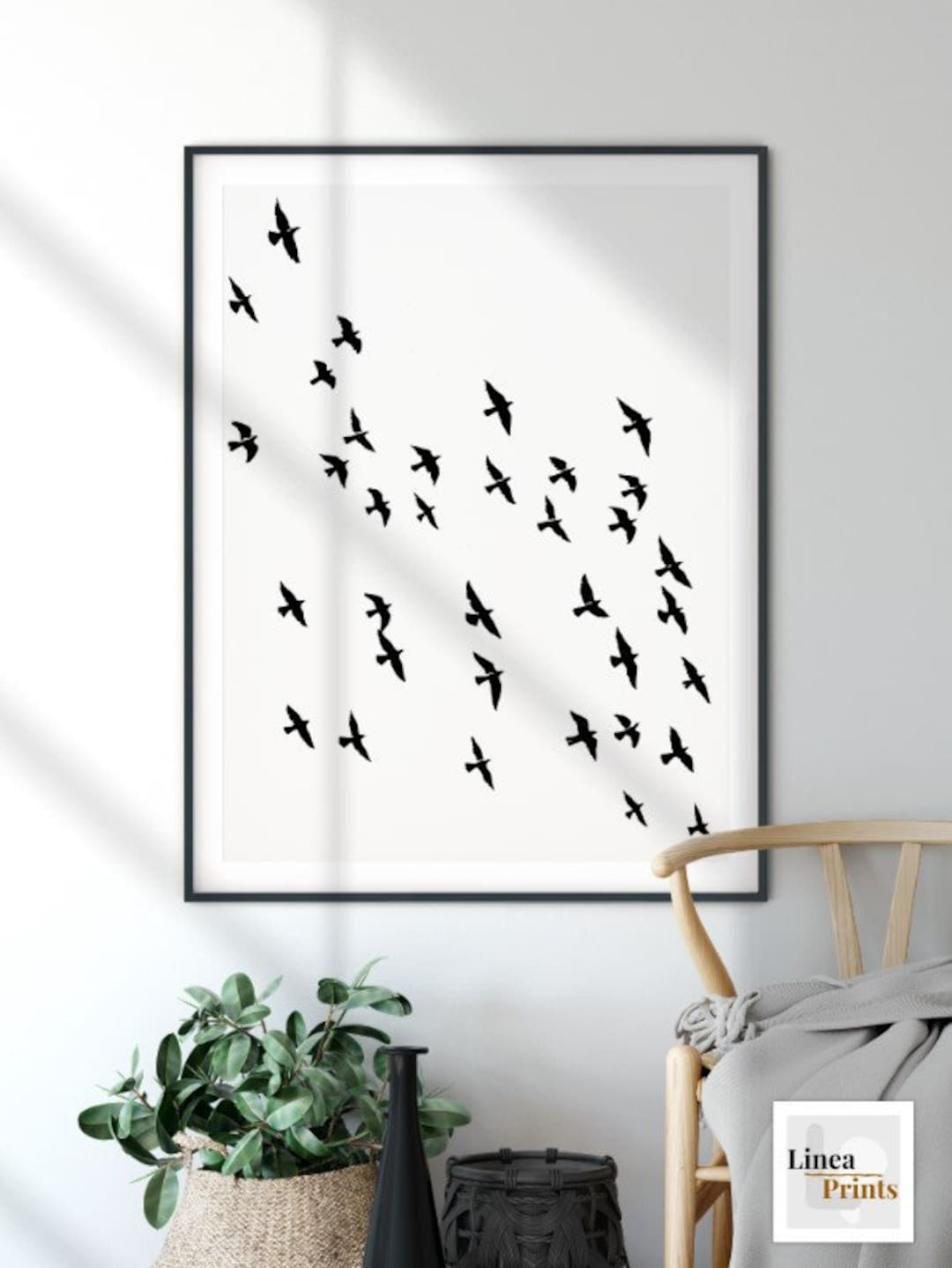 Minimal Birds Art Print. Printable Wall Art, Flock of Birds Poster ...