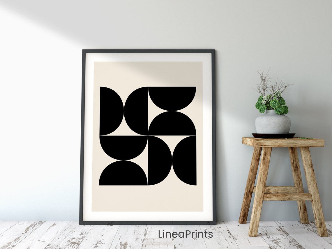 Minimal Geometric Wall Art, Printable Art, Abstract Shapes Print, Half ...