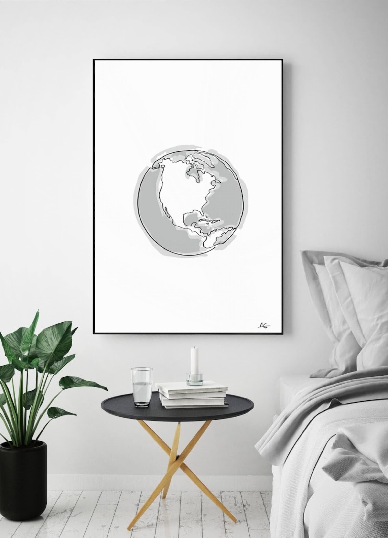 Earth Globe Minimalist Art Print/ Modern Planet Drawing/ Simple Art ...