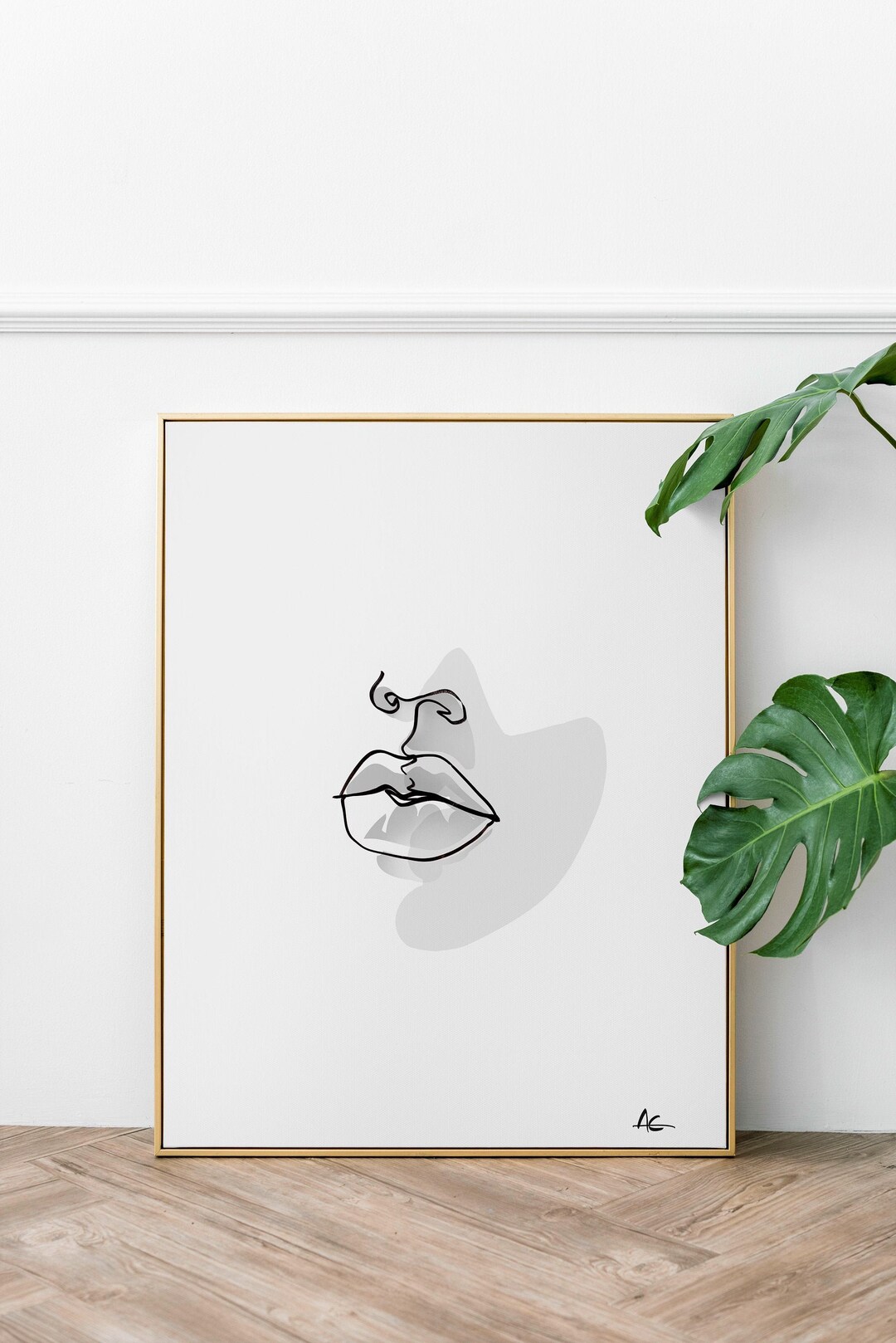 Hush Lips Minimalist Art Print/ Printable Art Hand Drawn Line Art/ Home ...
