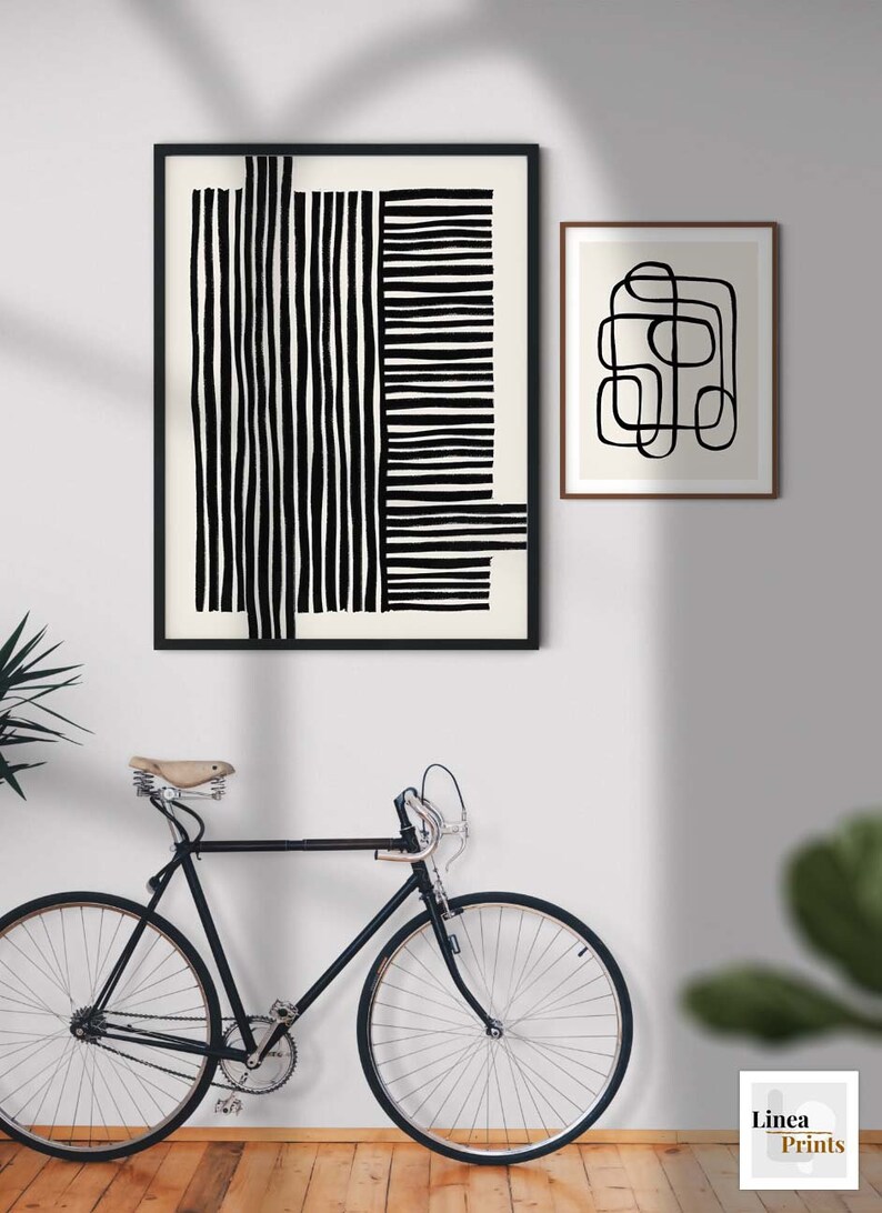 Black Vertical Horizontal Line Art, Printable Wall Art, Woodblock Print ...