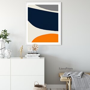 Large Abstract Wall Art/ Orange Navy Prints/ Printable Art/ Minimal ...
