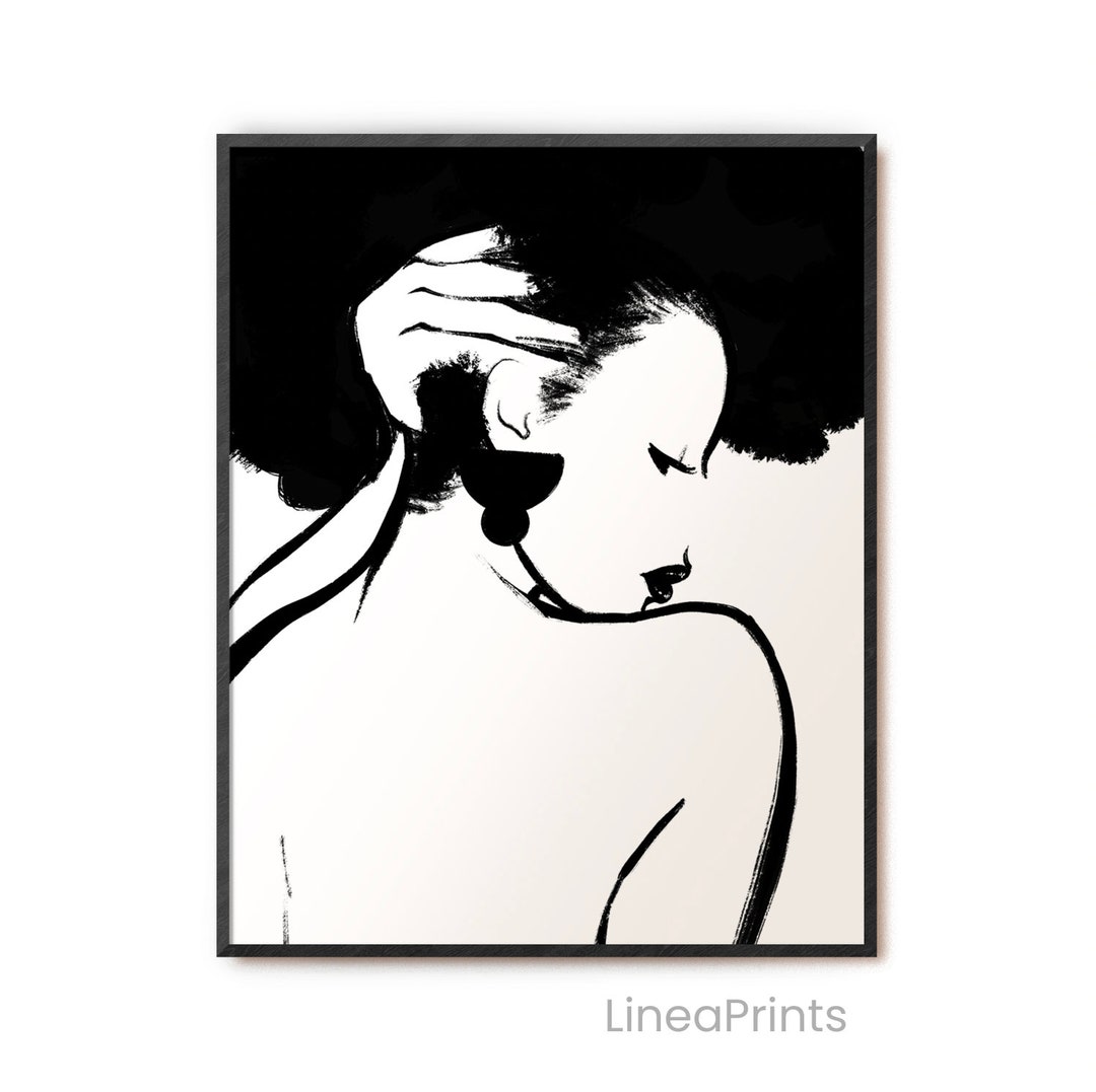 Big Afro Hair Art | Printable Wall Art, Black Woman Art, Minimal Line ...