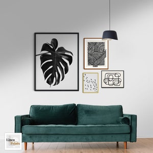 Monstera Deliciosa Print, Printable Wall Art, Black and White Monstera ...