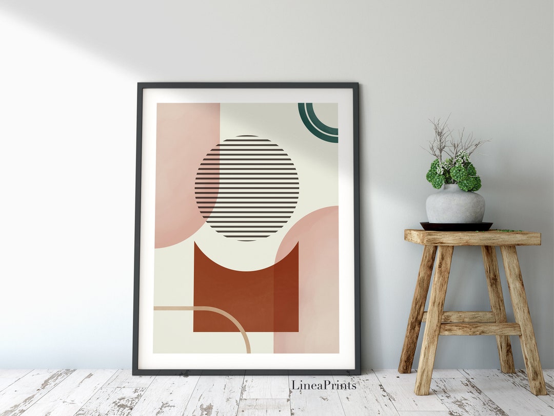 Geometric Large Abstract Wall Art, Printable Art, Abstract Shapes Pink ...