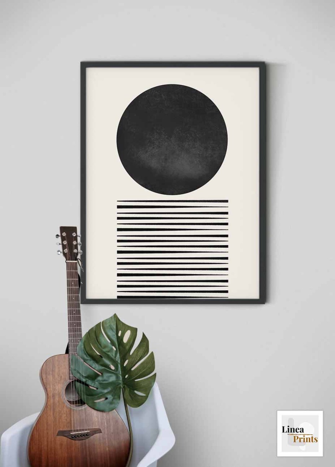 Abstract Geometric Ocean Sunset, Printable Wall Art, Black White Sunset ...