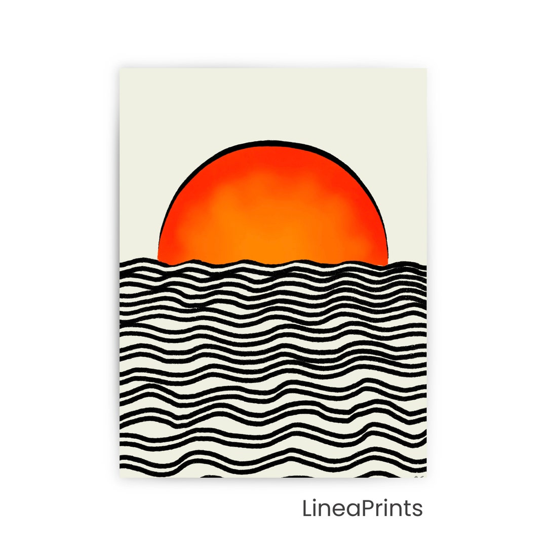 Large Abstract Wall Art | Red Sunset Prints, Printable Art, Minimal ...