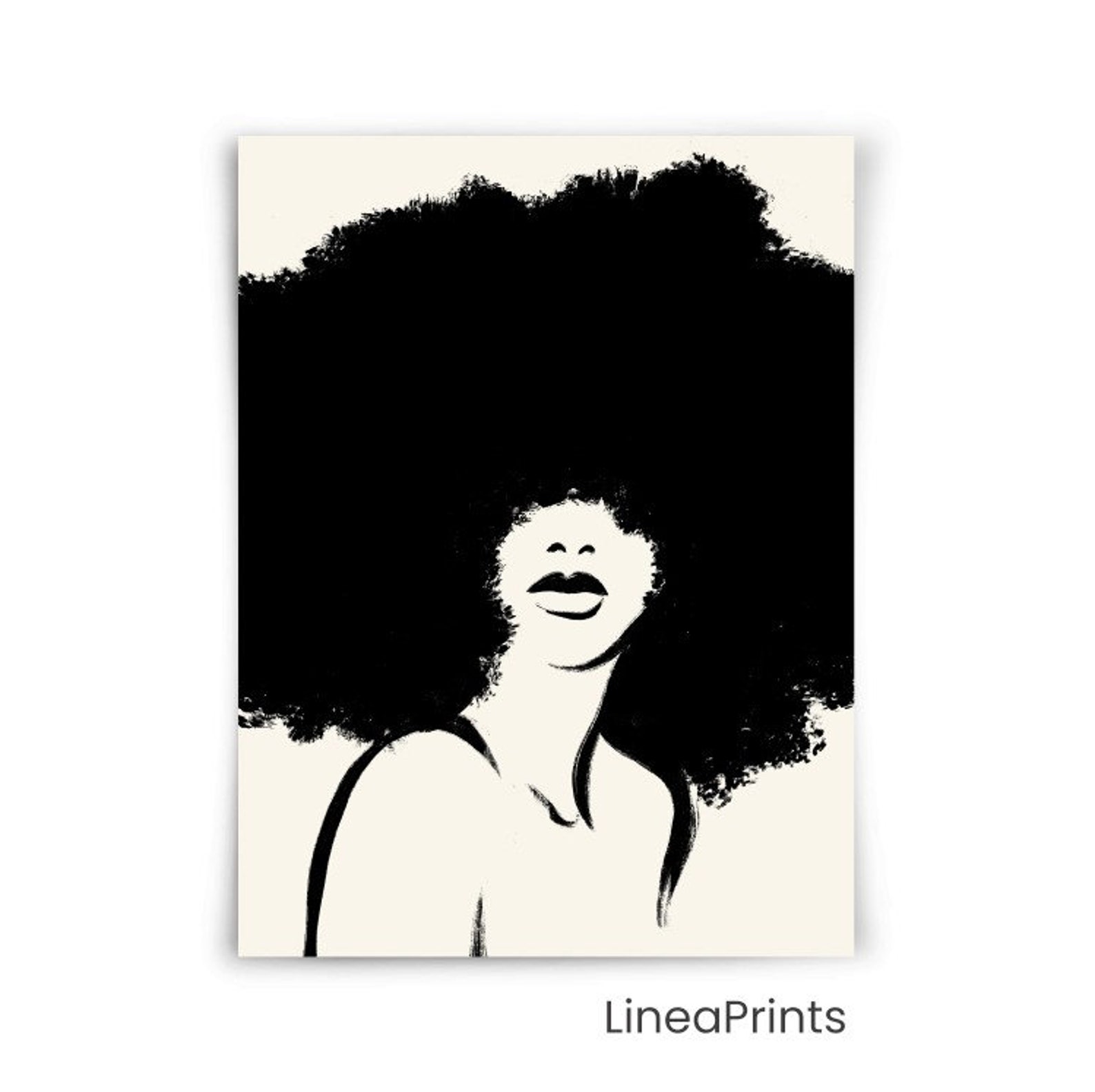 Black Woman Line Drawing | Printable Wall Art, Big Afro Art, Female ...