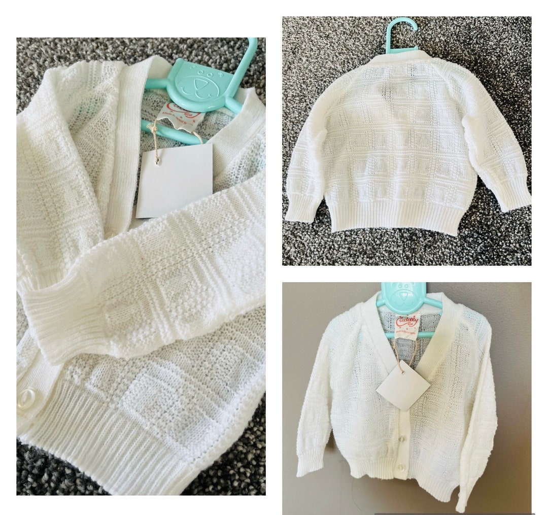 Vintage Baby Cardigan - Gender Neutral - White by Cuddly Wear - Made in ...
