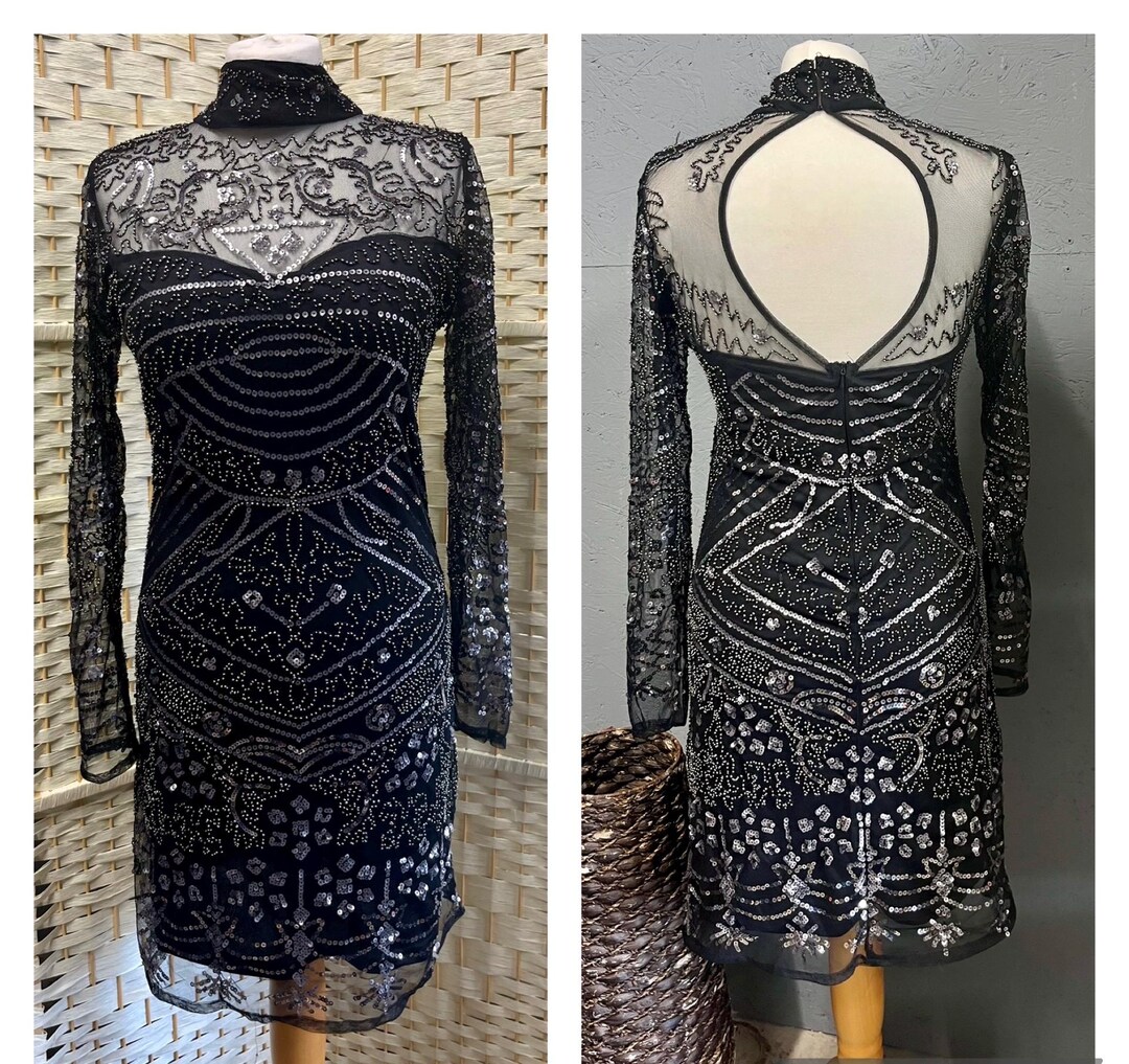 Vintage Dress- 90s Party Dress by Paccio - Embellished Sequinned Size ...