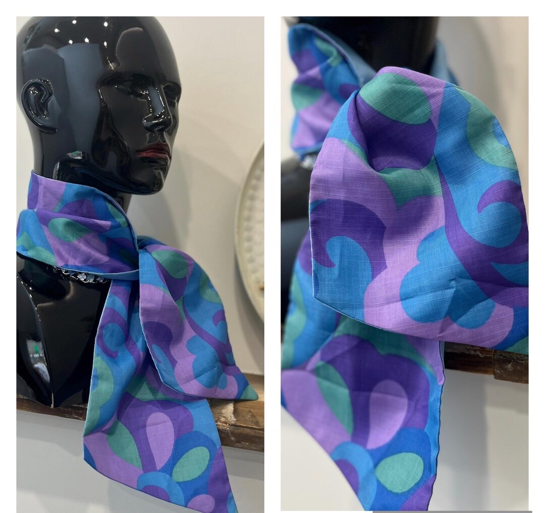 Vintage Scarf-1960s - Head Scarf- Blues and Purples - Etsy
