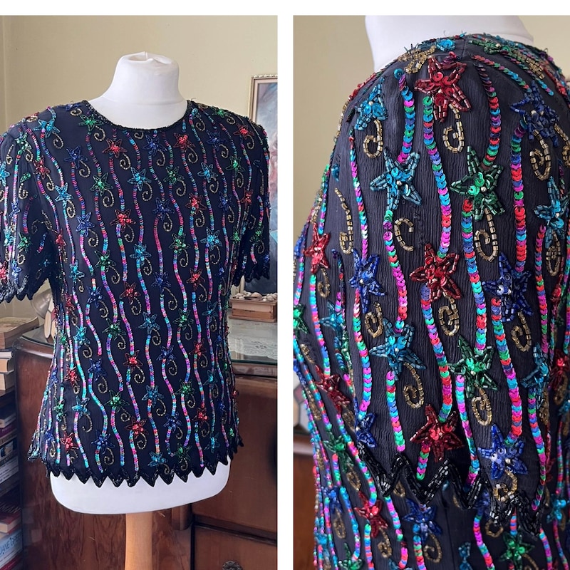 1980s Silk Sequin Dress - Etsy UK