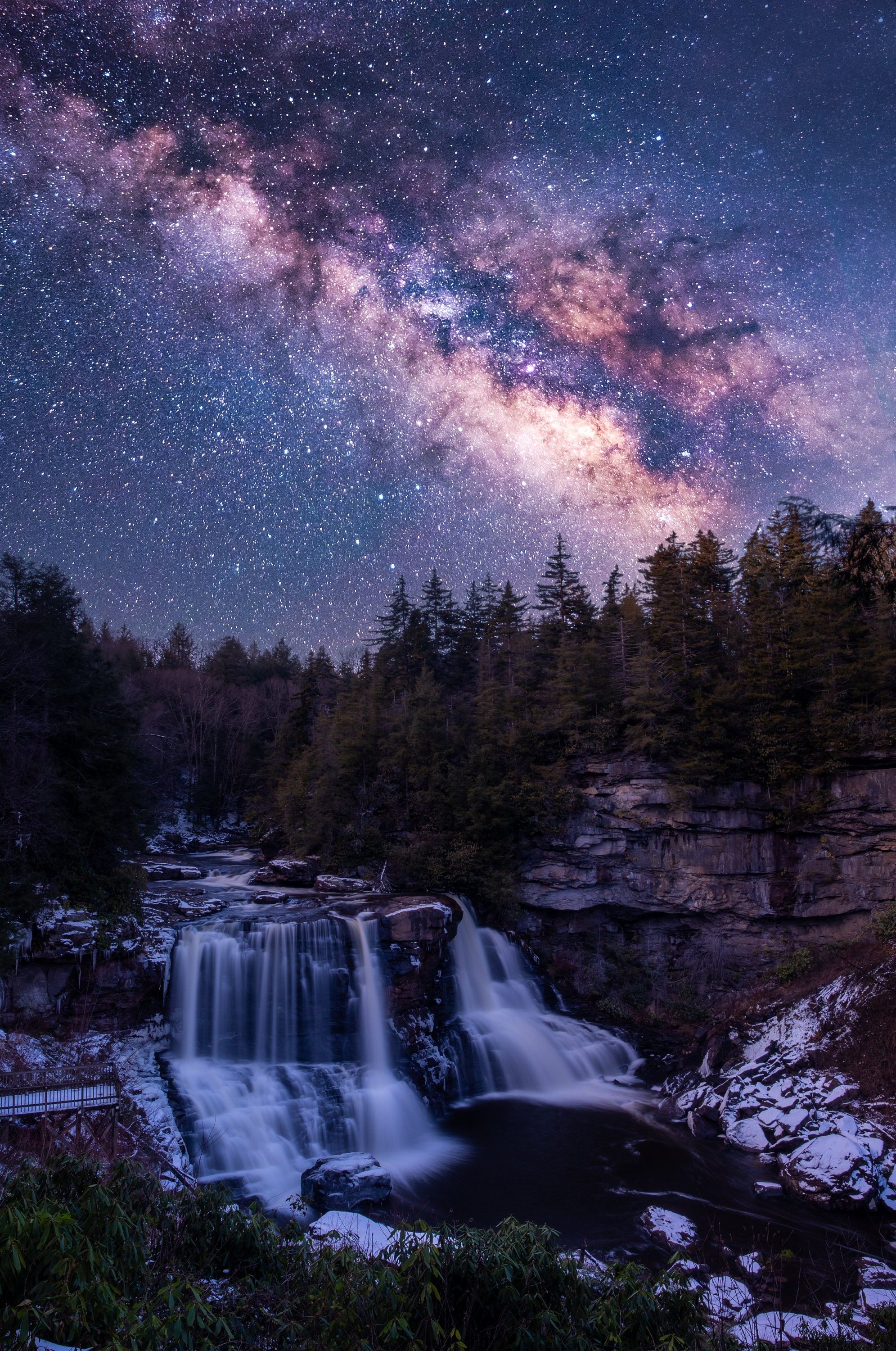 Milky Way Galaxy Over Waterfall, Blackwater Falls Landscape Photo, Wall ...