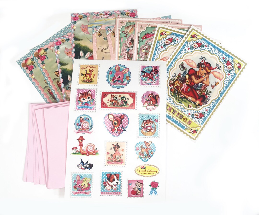22 Piece Postcard Sticker Set, 10 Postcards With 18 Stickers and 10 ...