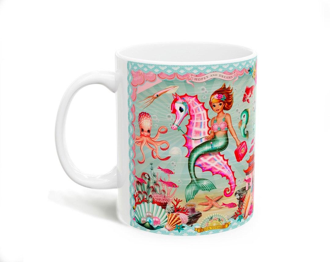 Vintage Mermaid Ceramic Mug: Underwater Octopus Design - Etsy