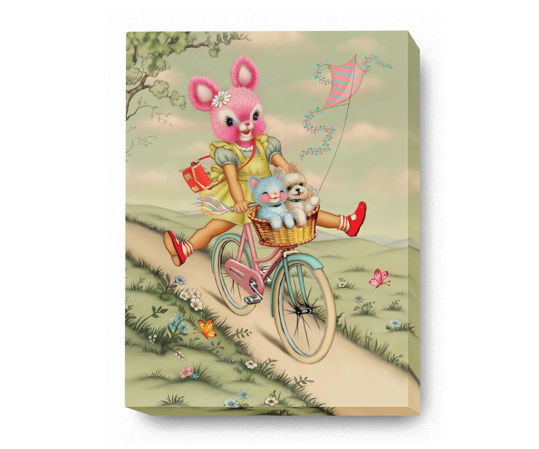 Happy Bunny Canvas Print: Fiona Hewitt Art, Vintage Nursery Decor - Etsy