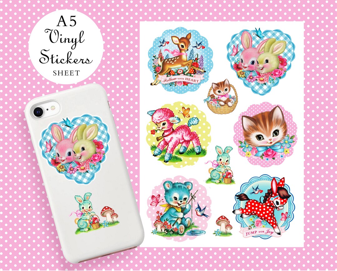 Cute Animal Vinyl Sticker Sheet A5 Size Removable Kitsch Animal Decal ...