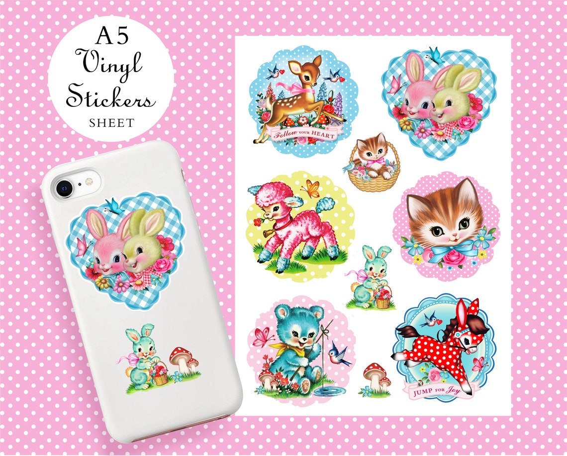 Cute Animal Vinyl Sticker Sheet A5 Size Removable Kitsch - Etsy