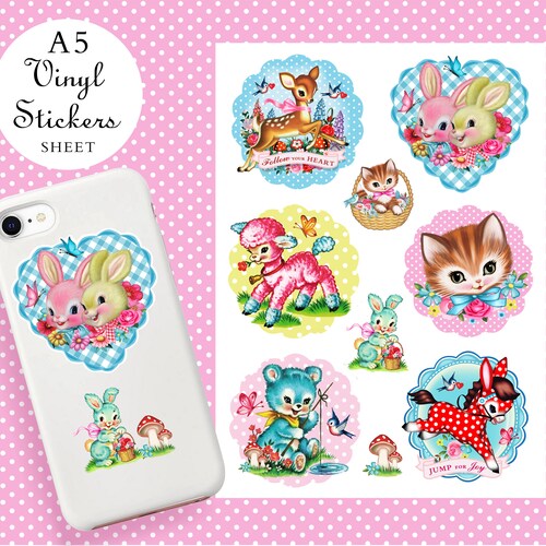 Cute Animal Vinyl Sticker Sheet A5 Size Removable Kitsch - Etsy