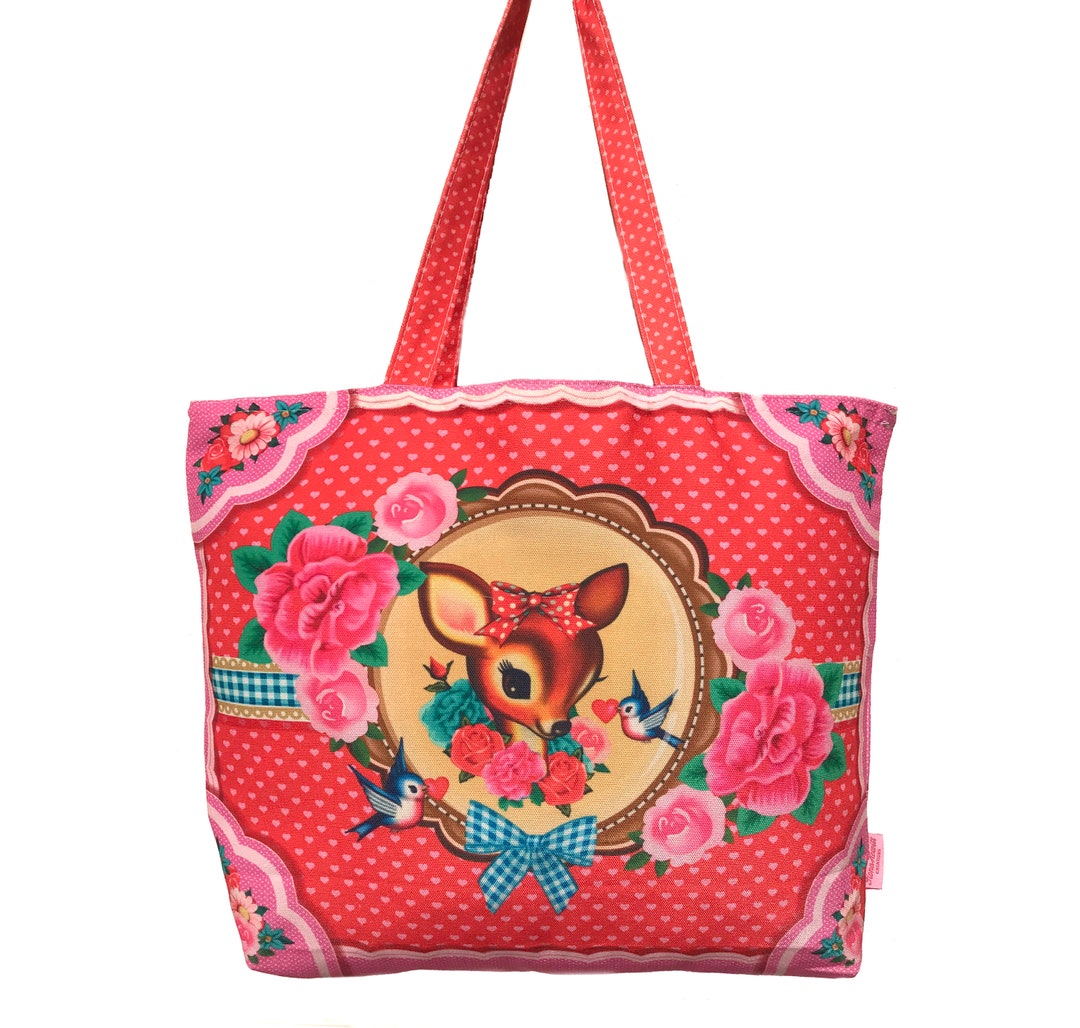 Large Bambi Canvas Tote Bag: Retro Kitsch Deer Shopper - Etsy