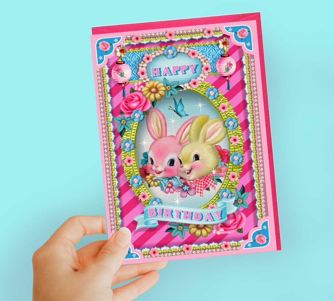 Happy Bunnies Birthday Card, Bunny Birthday Card, Cute Bunny Brthday ...