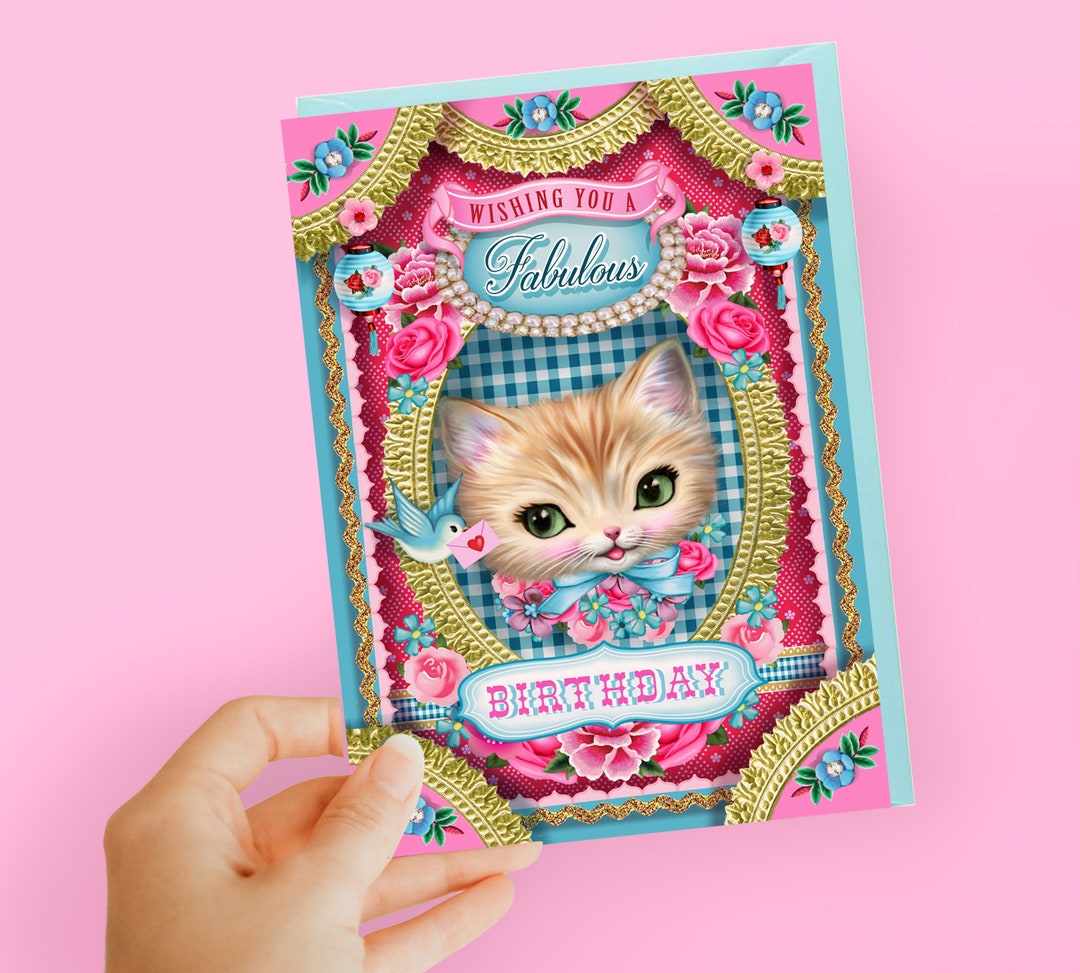 Cute Kitty Birthday Card, Cute Cat Birthday Card, Cats Birthday Card ...
