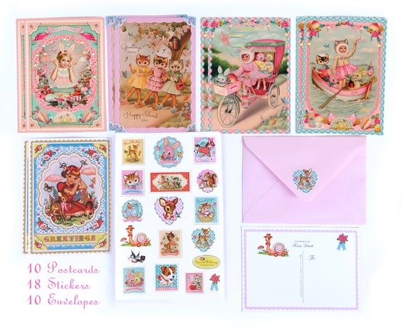 22 Piece Postcard Sticker Set 10 Postcards With 18 Stickers - Etsy