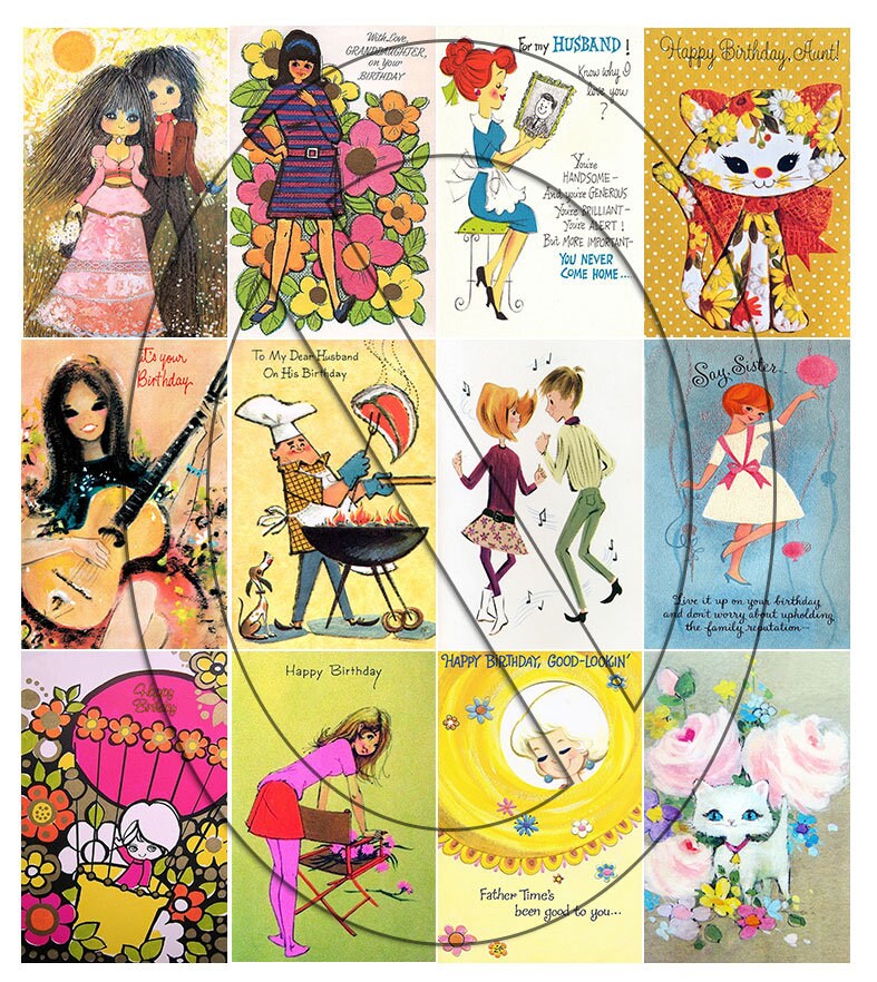 50 Digital Retro Birthday Card Fronts/vintage/each Card - Etsy