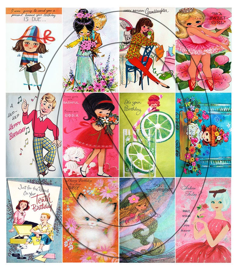 50 Digital Retro Birthday Card Fronts/vintage/each Card - Etsy