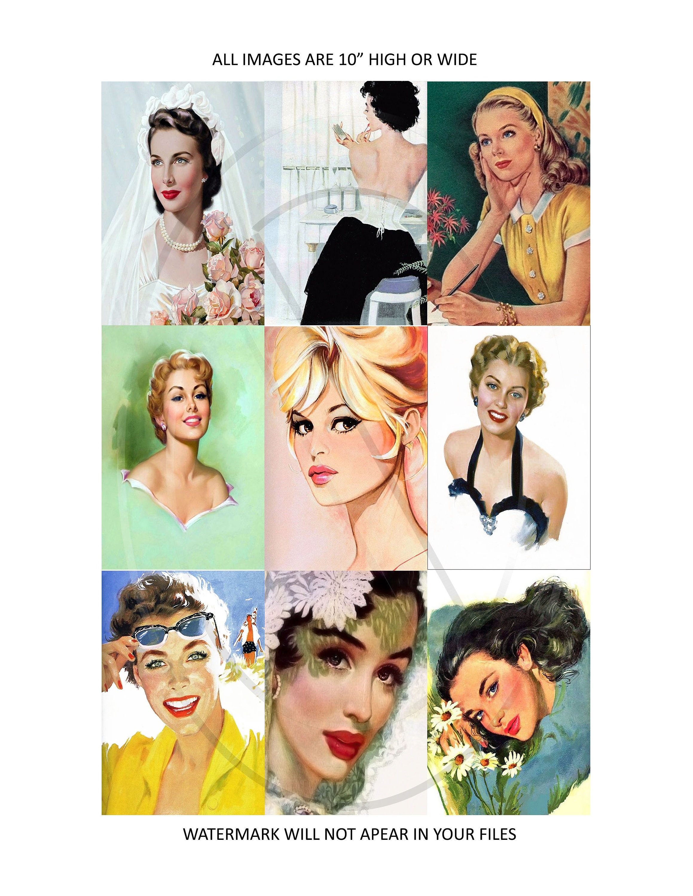 90 Large Beautiful Retro Women Illustrations/pictures Graphics - Etsy