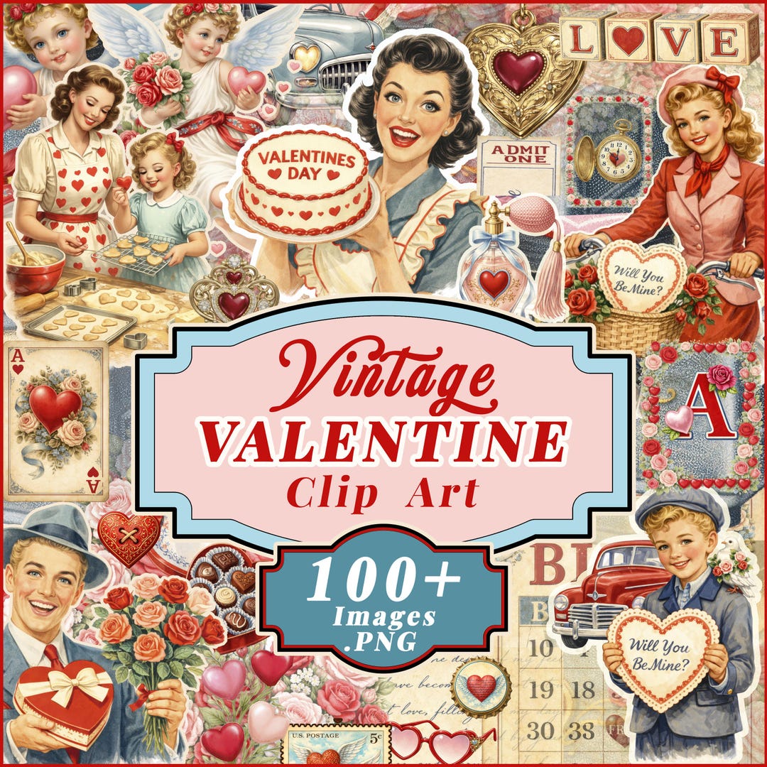 Valentine's Day Clip Art: 127 Retro .PNG Images With Two Vintage ...