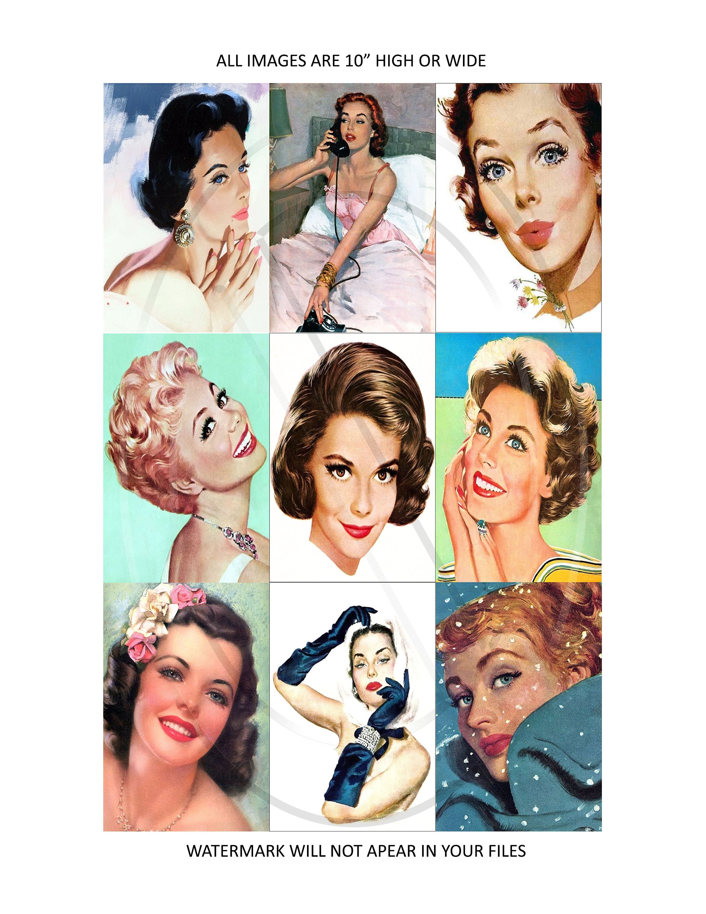 90 Large Beautiful Retro Women Illustrations/pictures Graphics - Etsy