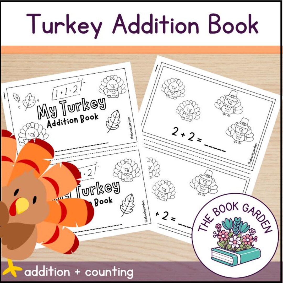 Turkey Addition Book: Math Worksheets, Fall Activities (PDF Download ...
