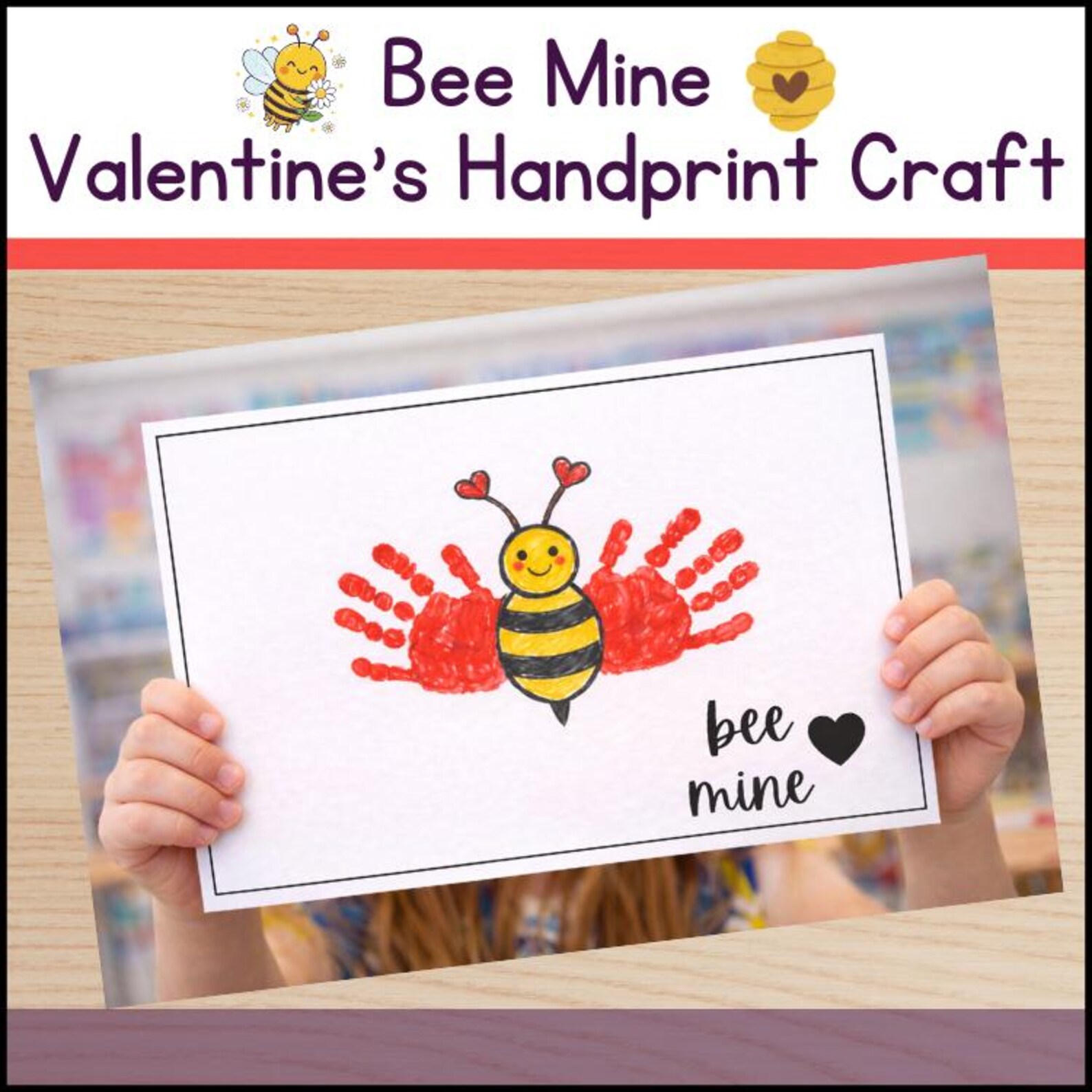 Bee Mine Handprint Valentine's Day Craft: Printable Art Activity for ...