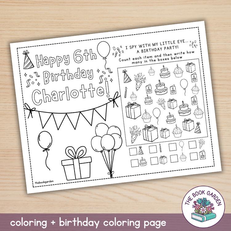 Editable Birthday Coloring Page: Personalized Activity, Balloons & Cake ...
