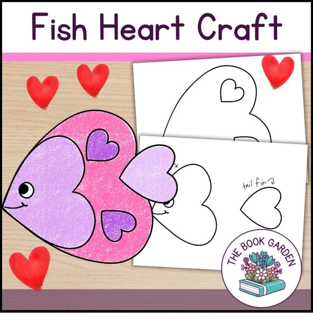 Fish Heart Craft: Valentine's Day Printable Art Activity for Kids - Etsy
