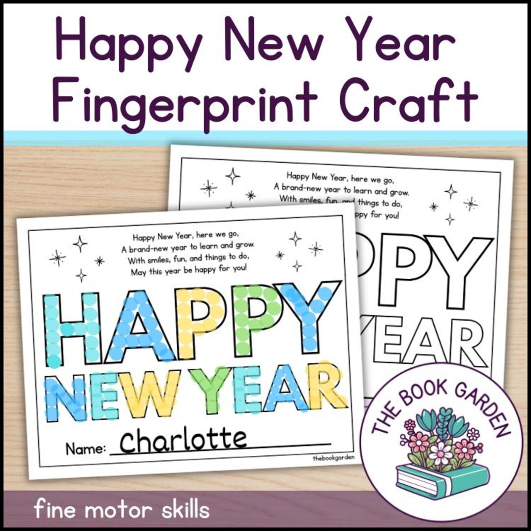 Happy New Year Fingerprint Craft Template: New Years Printable Art ...