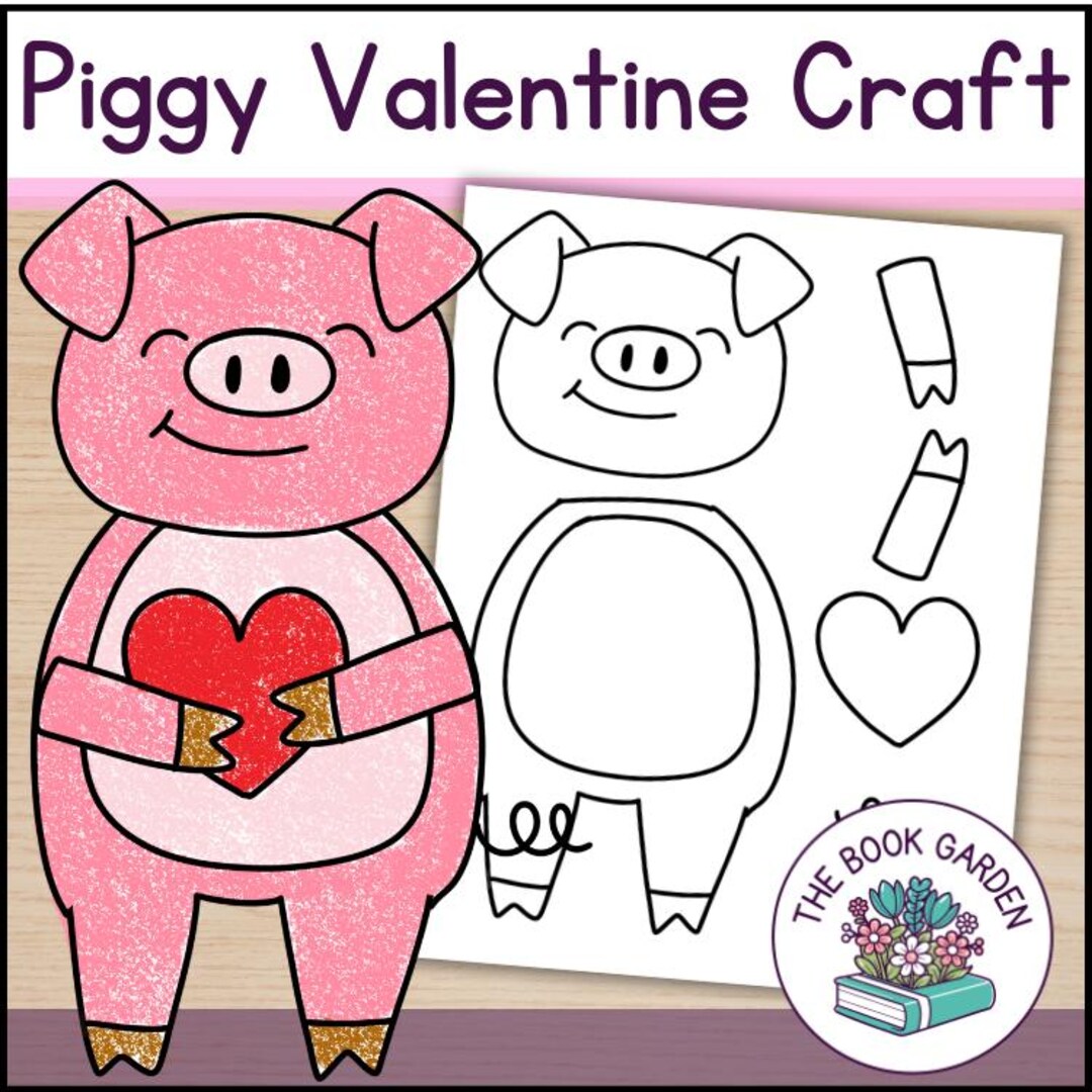 Piggy Valentine Craft: Printable Art Activity for Kids (PDF) - Etsy