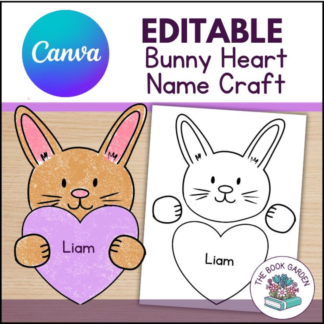 EDITABLE Bunny Valentine Name Craft: Printable Art Activity for Kids ...