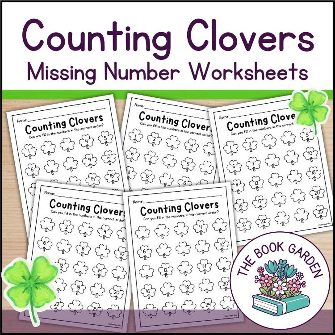 Counting Clovers Worksheets: Printable Math Activities for Kids (PDF ...