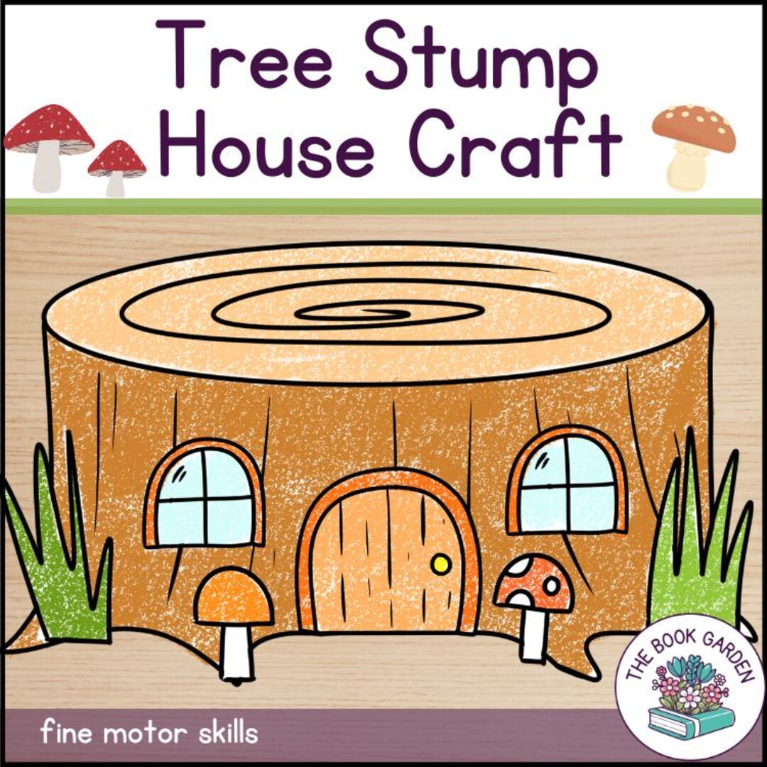 Tree Stump House Craft: Kids Color, Cut & Glue Template (PDF File) - Etsy