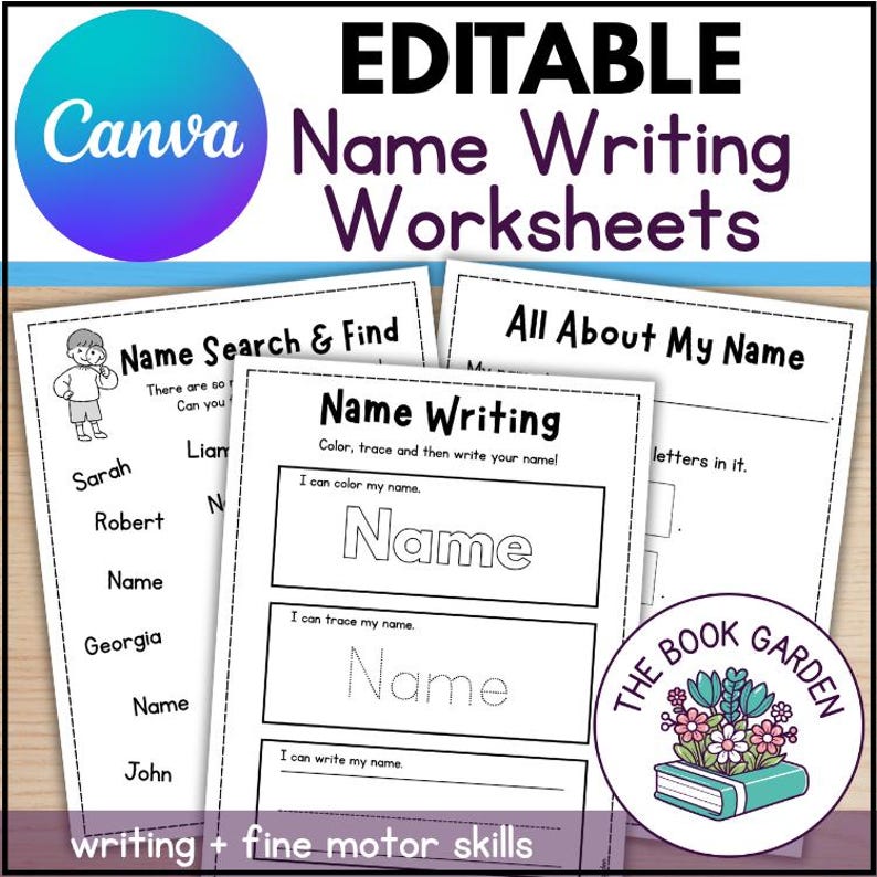 Editable Name Writing Practice: Canva Templates for Kids (printable ...