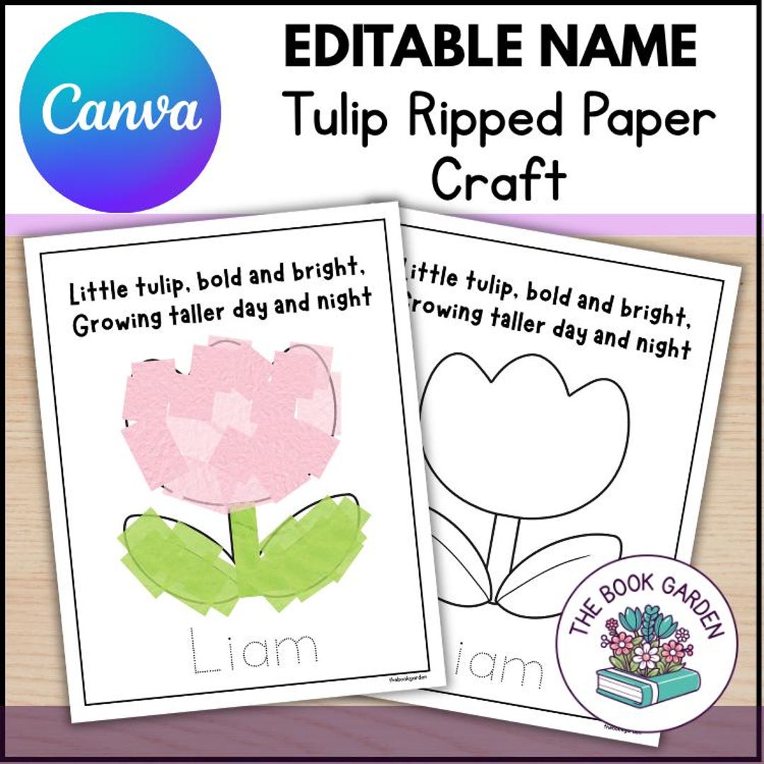 EDITABLE Name Tulip Ripped Paper Craft: Spring Printable Art Activity ...