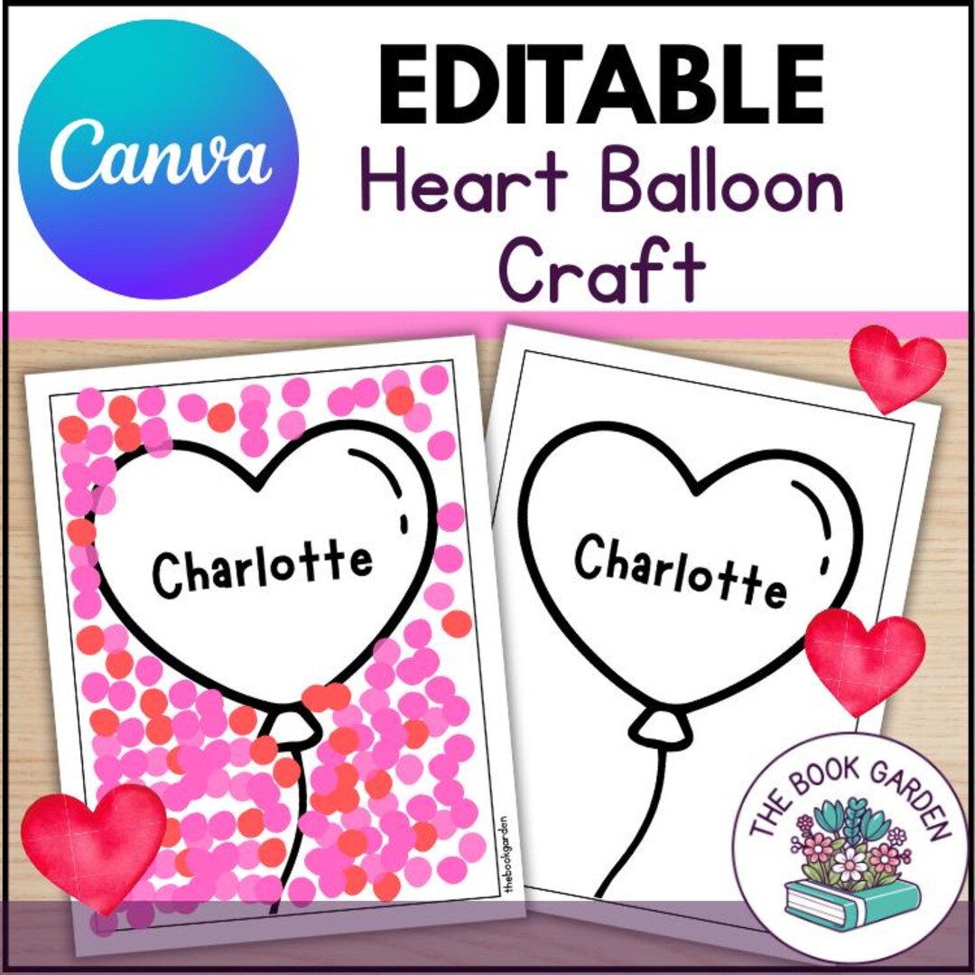 EDITABLE Name Heart Balloon Craft: Printable Art Activity for Kids (PDF ...
