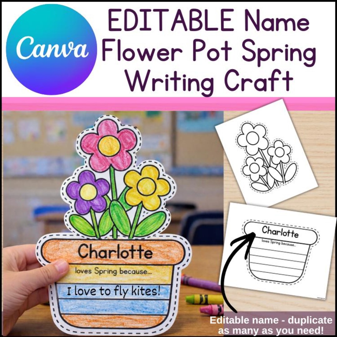 EDITABLE Canva Name Flower Pot Spring Craft: Printable Art Activity for ...