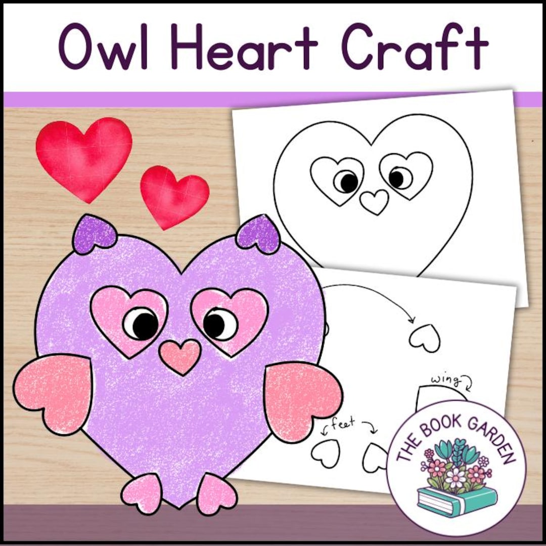 Owl Heart Craft: Valentine's Day Printable Art Activity for Kids - Etsy