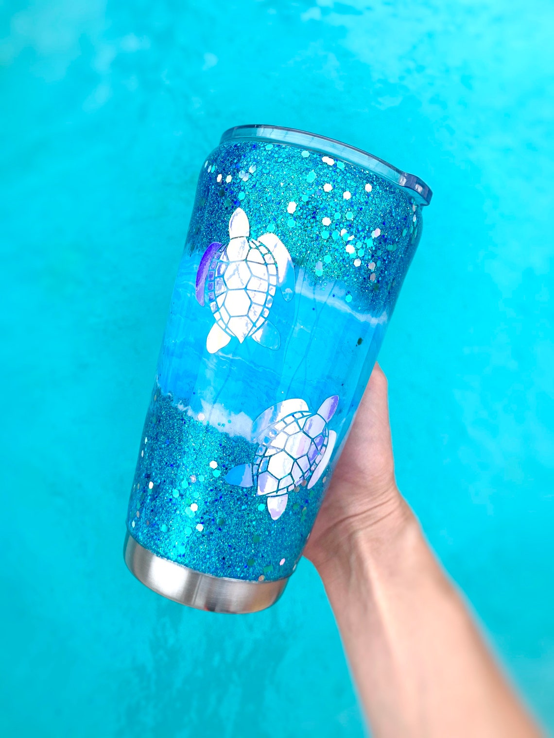 Sea Turtles Cup Glitter Turtles Tumbler Holographic Turtle | Etsy