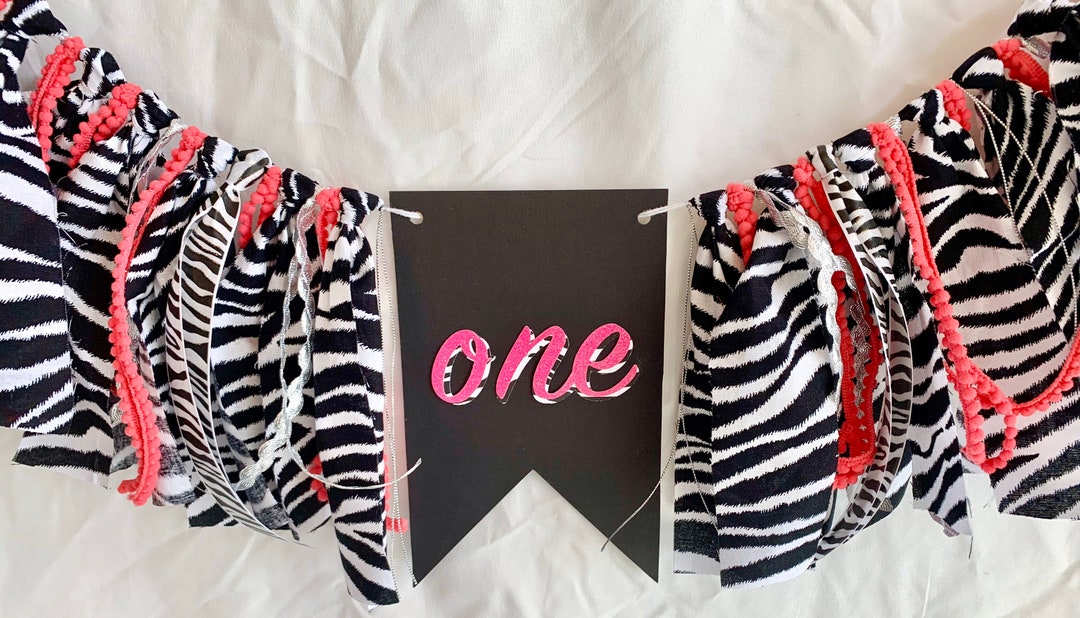 Zebra Birthday Banner, Hot Pink Animal Print High Chair Banner, Pink ...