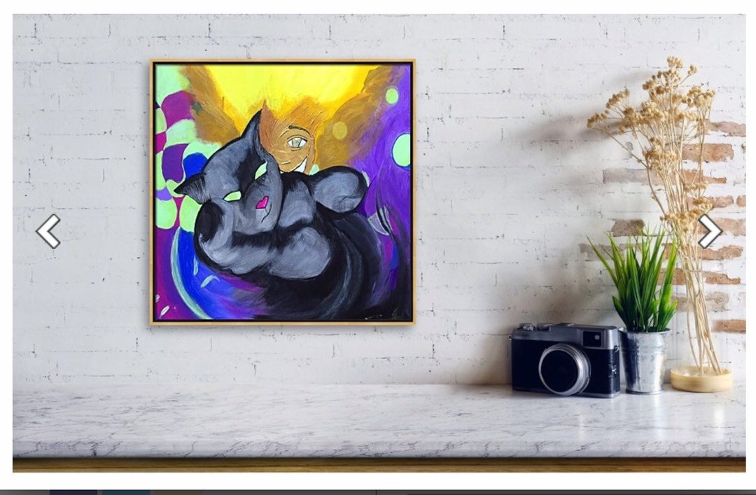 Trippy Black Cat Acrylic Painting | Halloween Anime Textured Art - Etsy