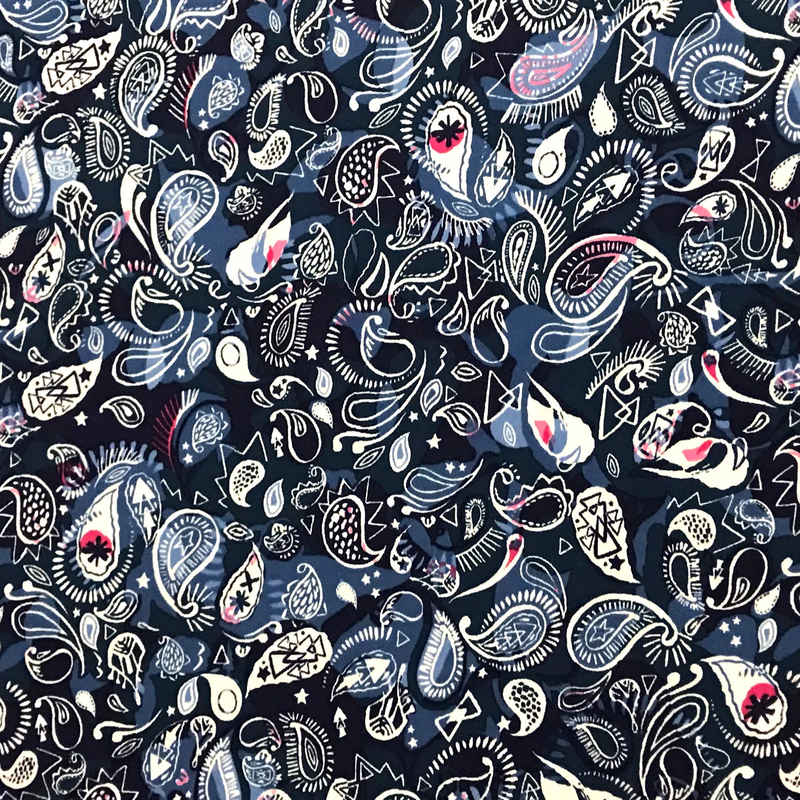 Double Brushed Poly Blue Paisley Print Fabric Blue DBP - Etsy Canada